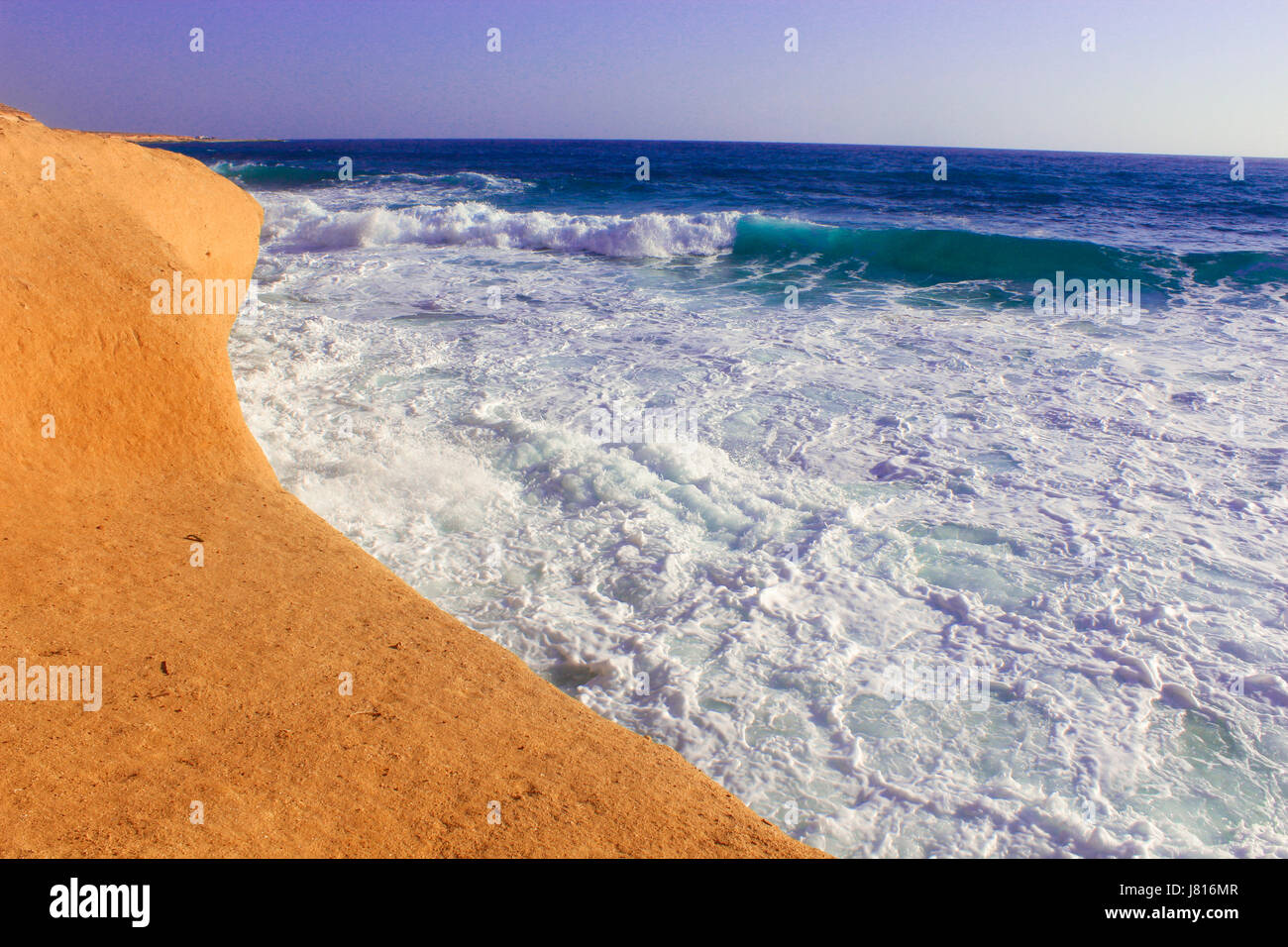 Seashore Waves and Mountain under the Sunshine in Matrouh, Egypt / View ...