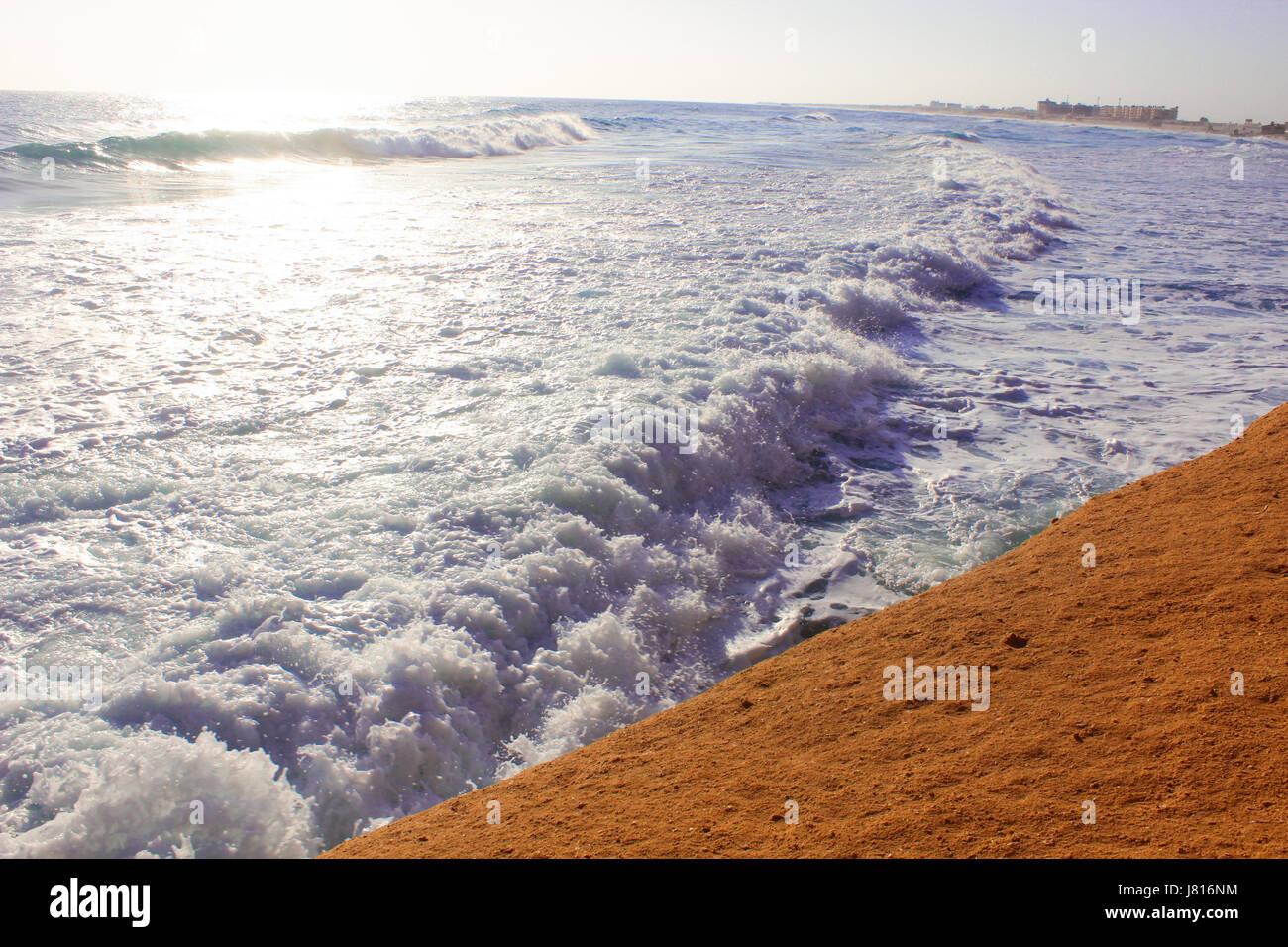 Seashore Waves and Mountain under the Sunshine in Matrouh, Egypt / View ...
