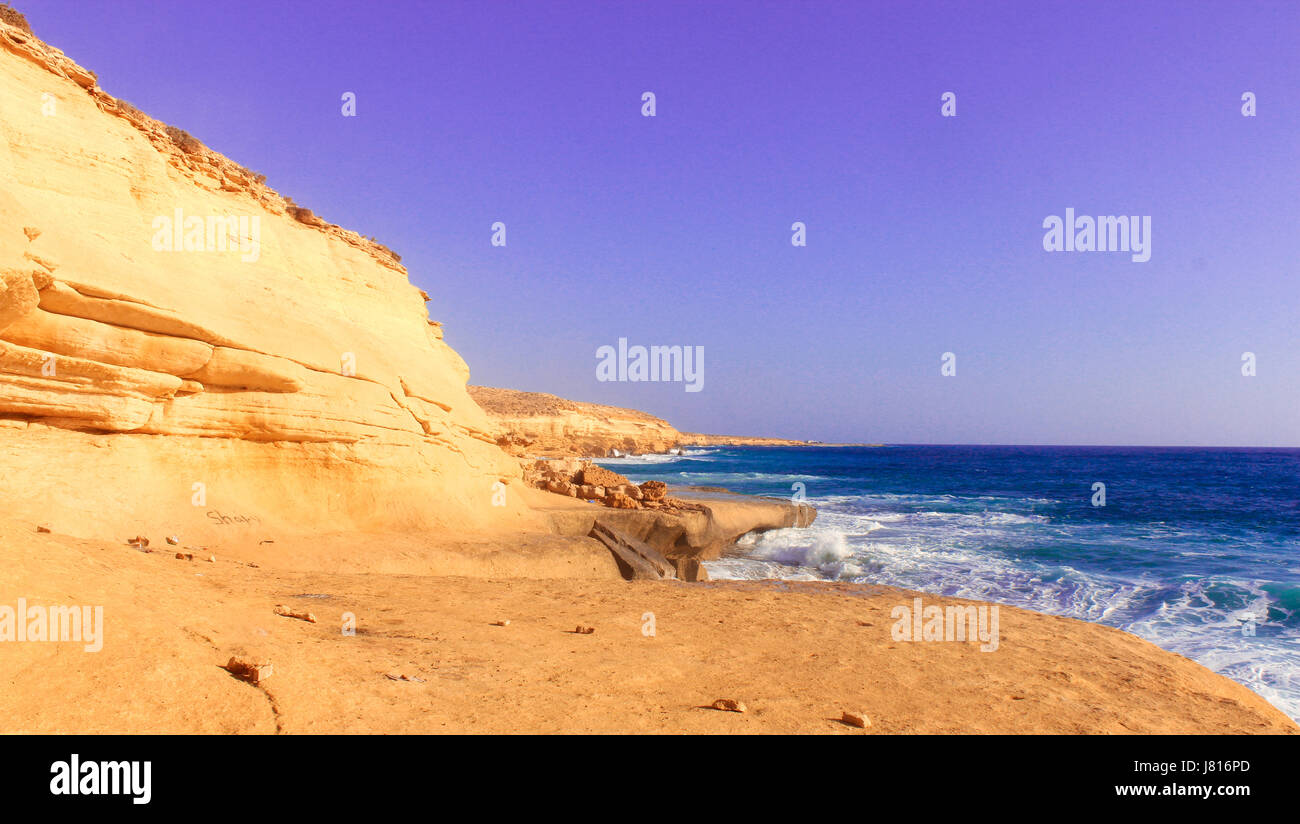 Seashore Waves and Mountain under the Sunshine in Matrouh, Egypt / View ...