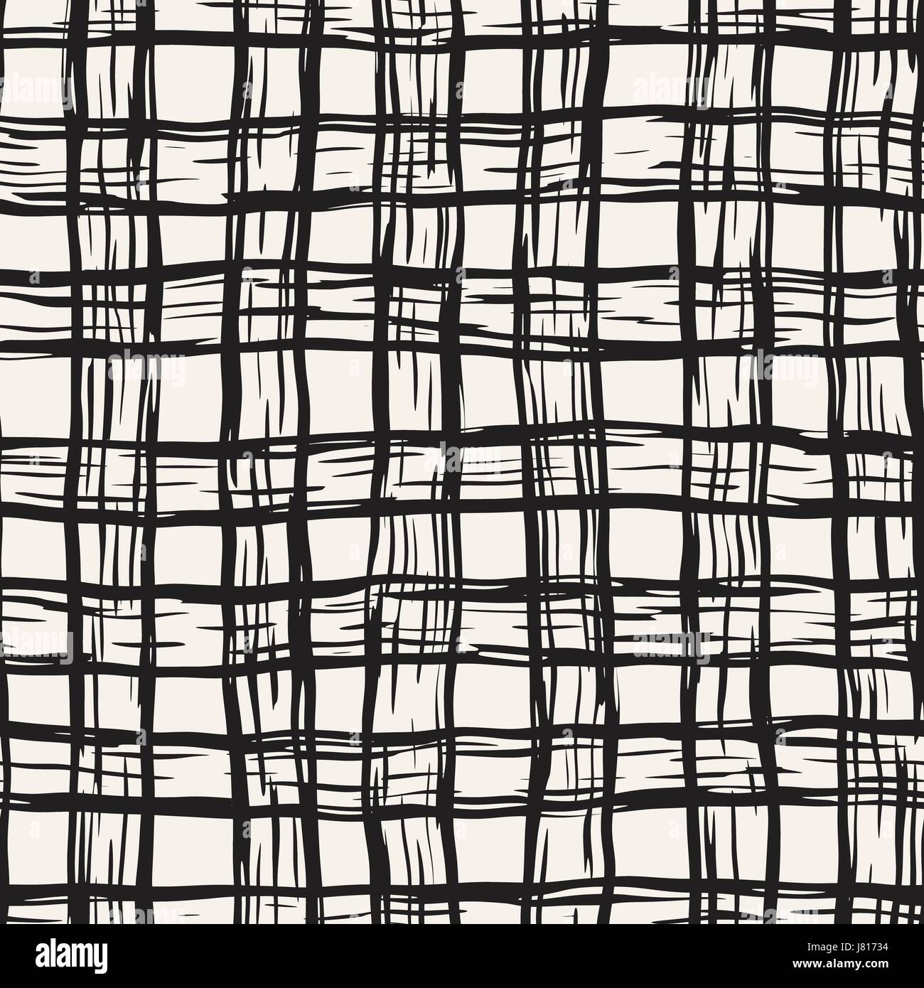 Hand drawn seamless plaid pattern. Allover pattern with ink doodle ...