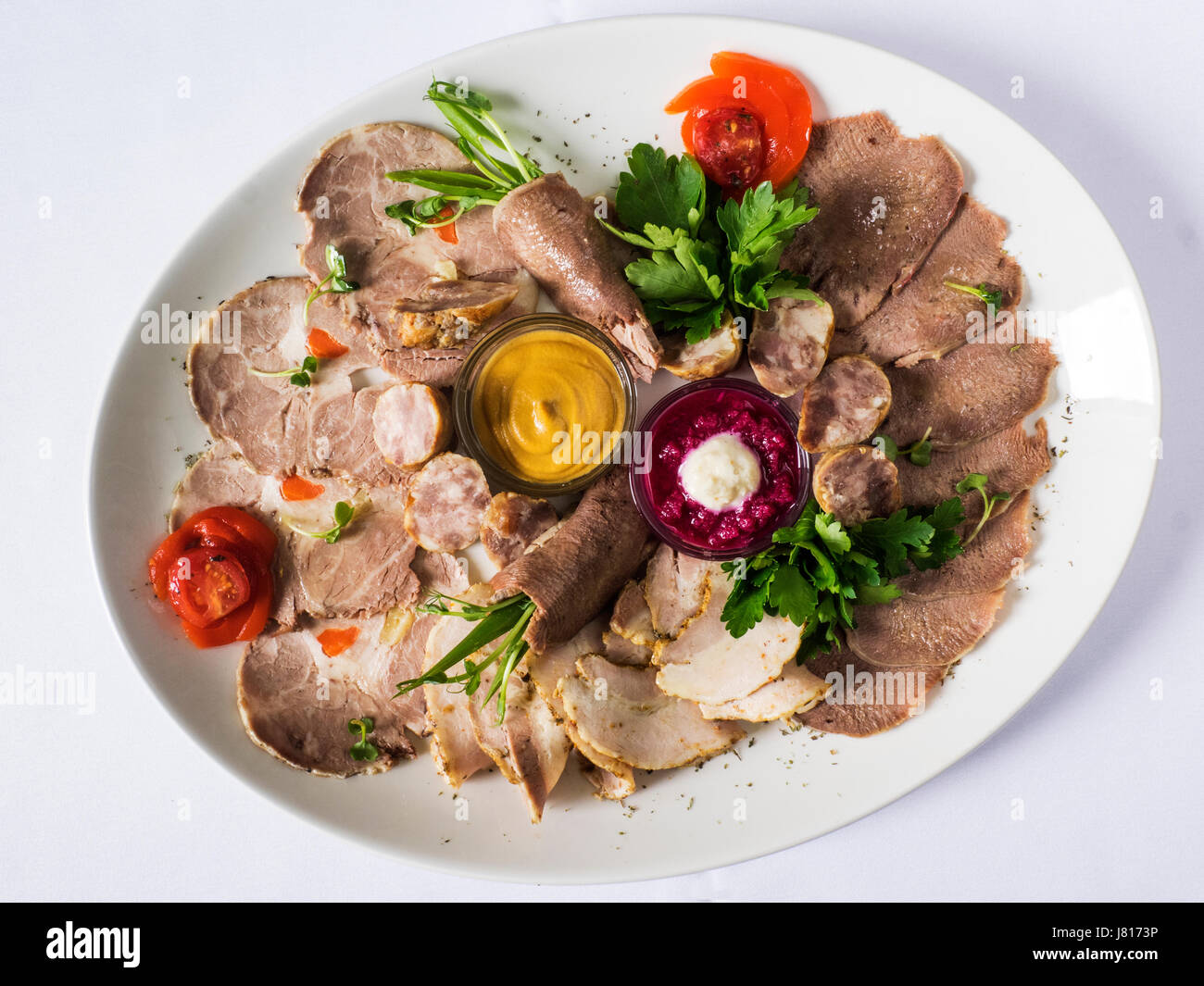 Homemade cold cuts with mustard and horseradish Stock Photo - Alamy