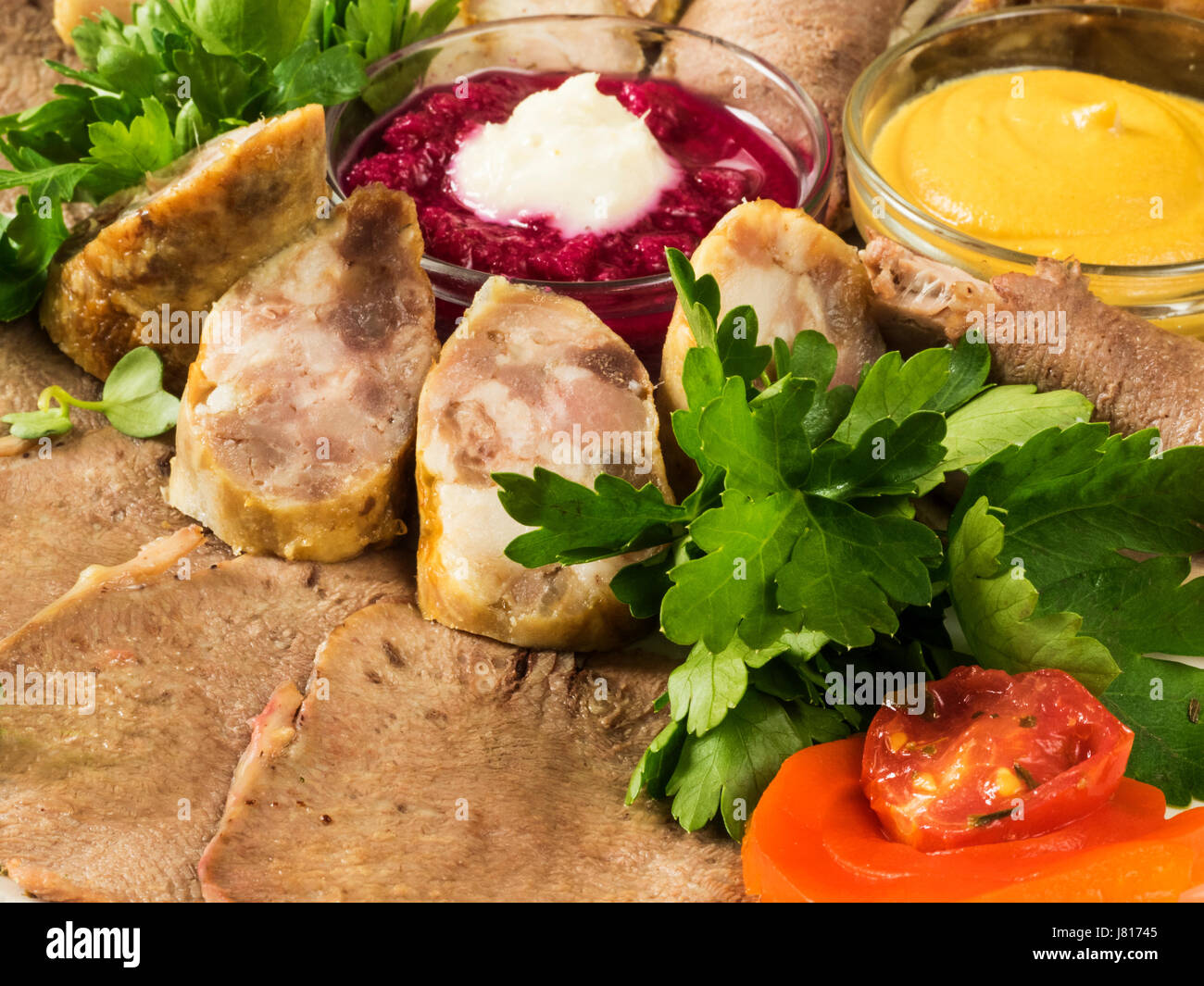 Homemade cold cuts with mustard and horseradish Stock Photo - Alamy