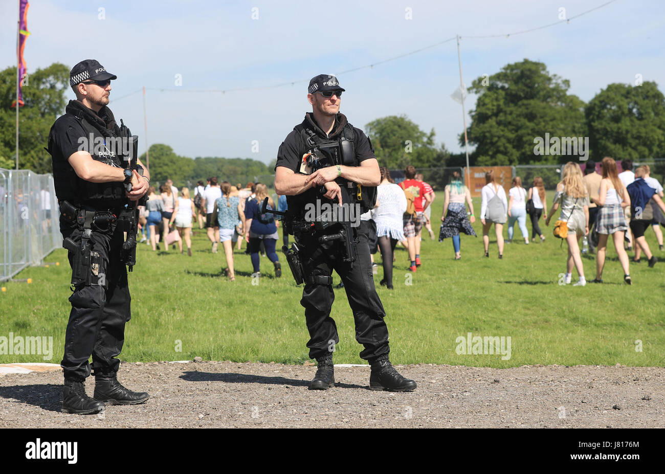 Armed police officers patrol outside Burton Constable Hall in Hull ...