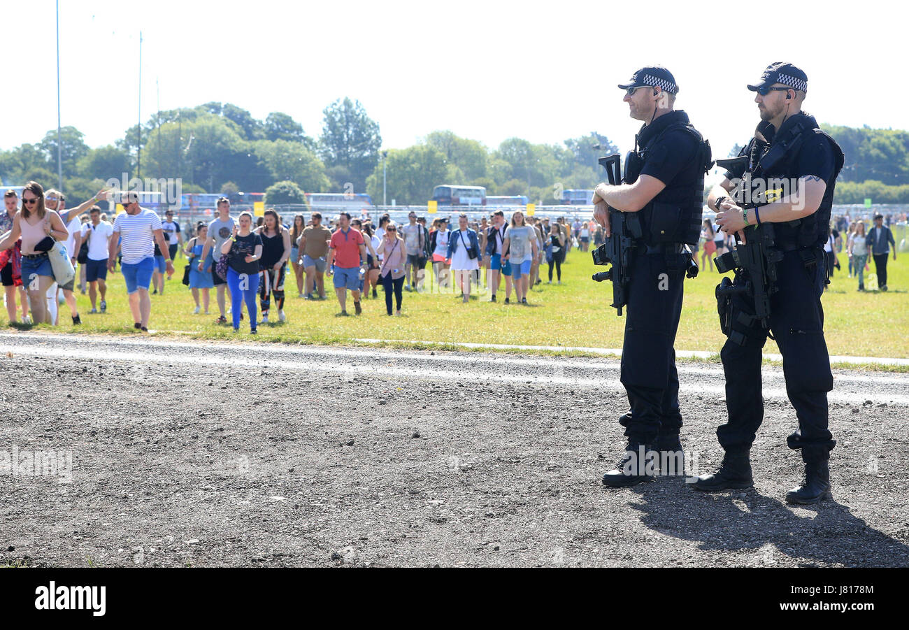 Armed police officers patrol outside Burton Constable Hall in Hull ...