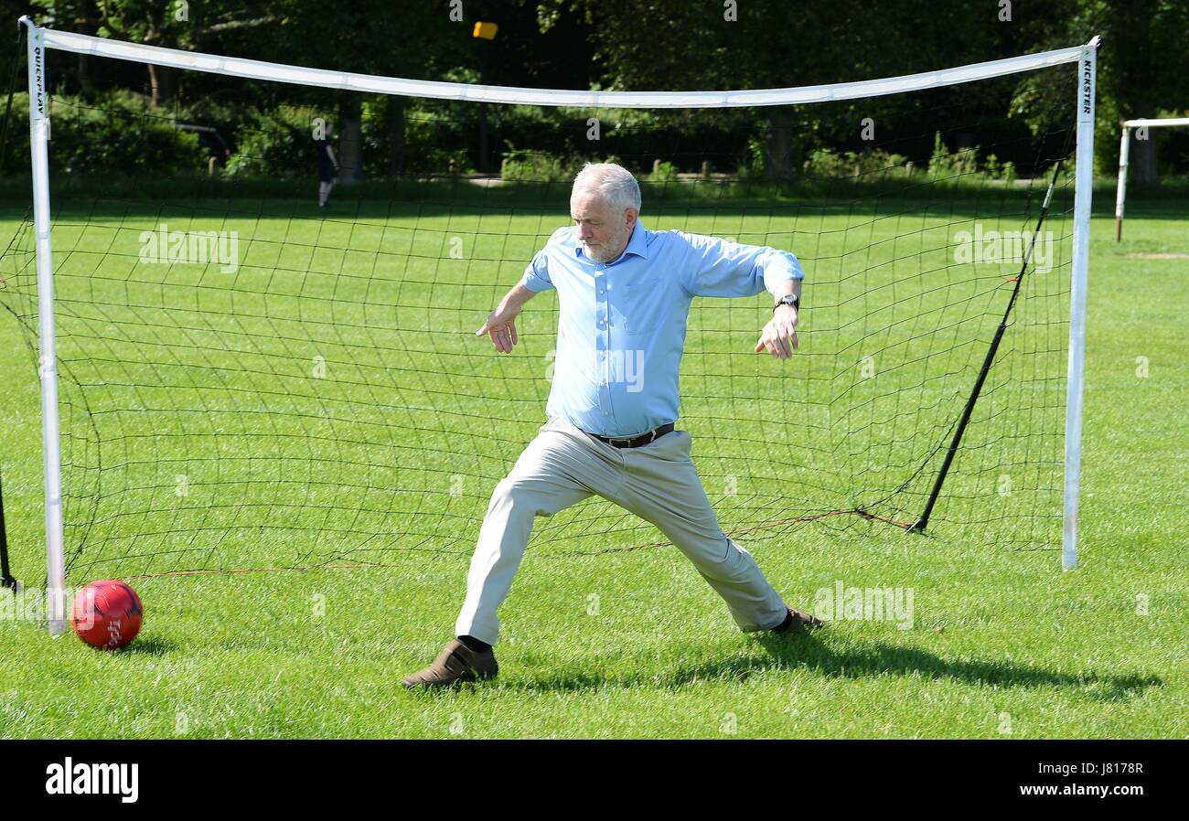 A a penalty kick from a child gets past Labour Party leader Jeremy ...