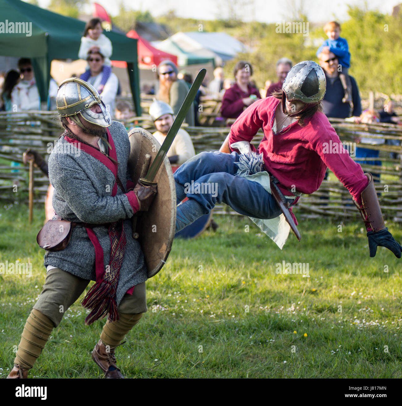 Herigeas Hundus or Dogs of War, a Saxon reenactment group, demonstrate ...