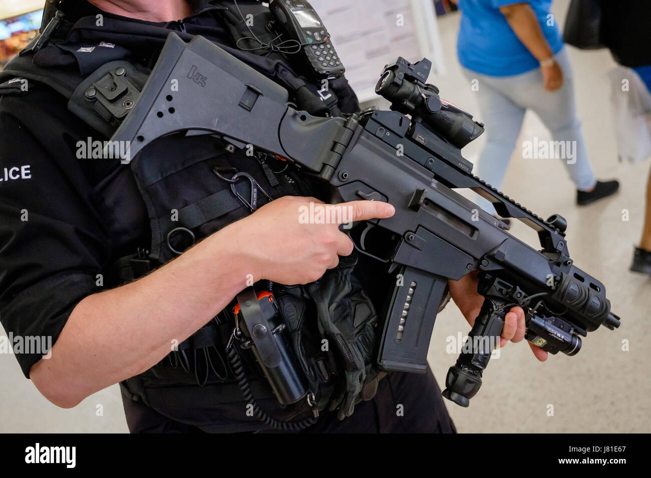 Armed Police patrol Leeds City Railway Station. West Yorkshire. UK. 26 ...