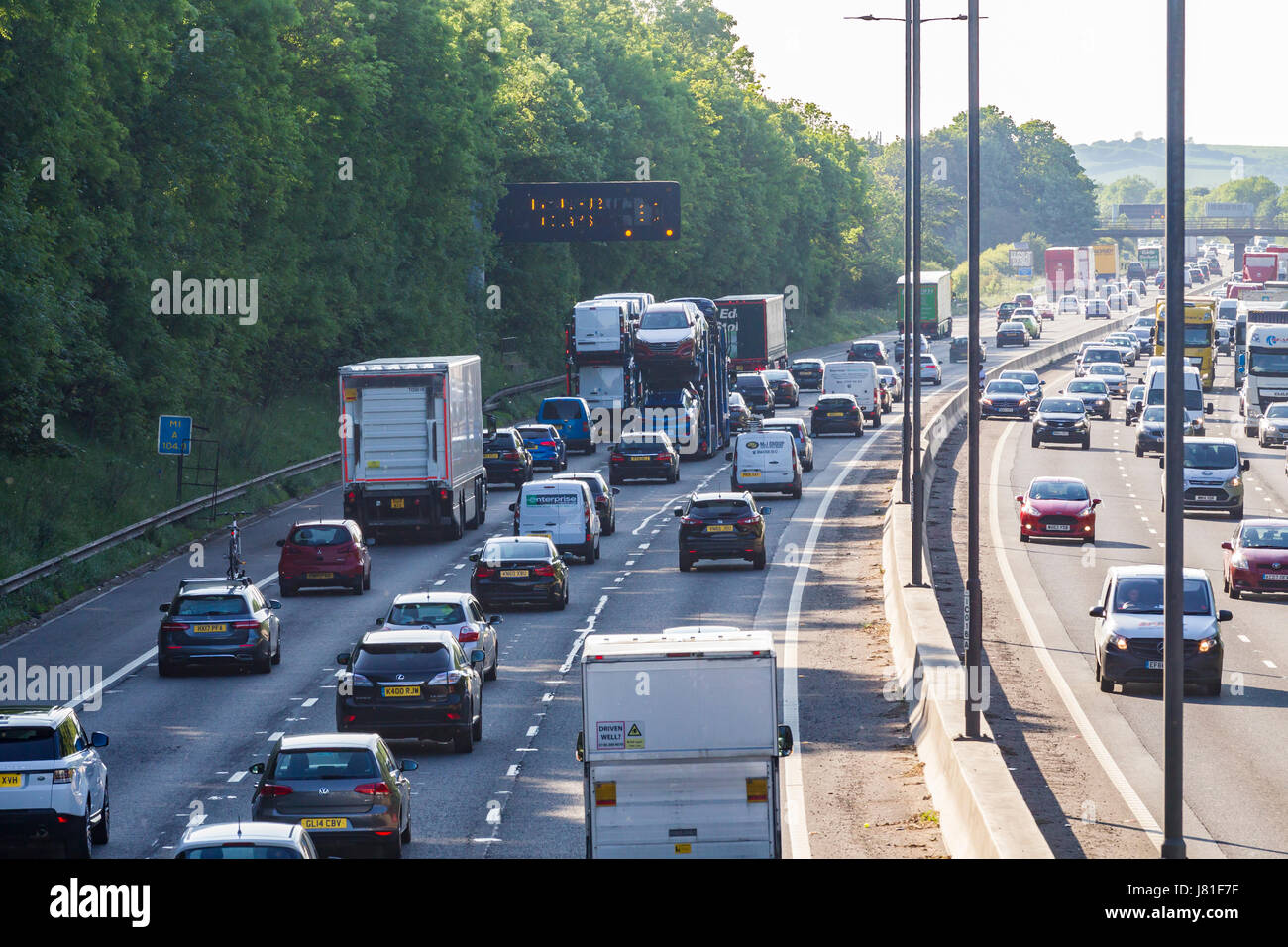 Northampton, M1 motorway, 26th May 2017, Heavy traffic at junction 15A ...