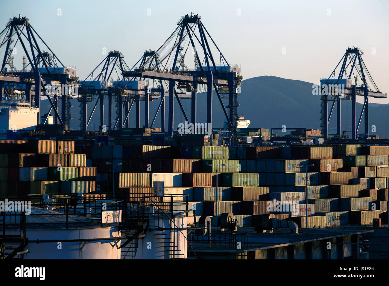 Containers shipping are seen at the port of Piraeus, near Athens, 20 ...