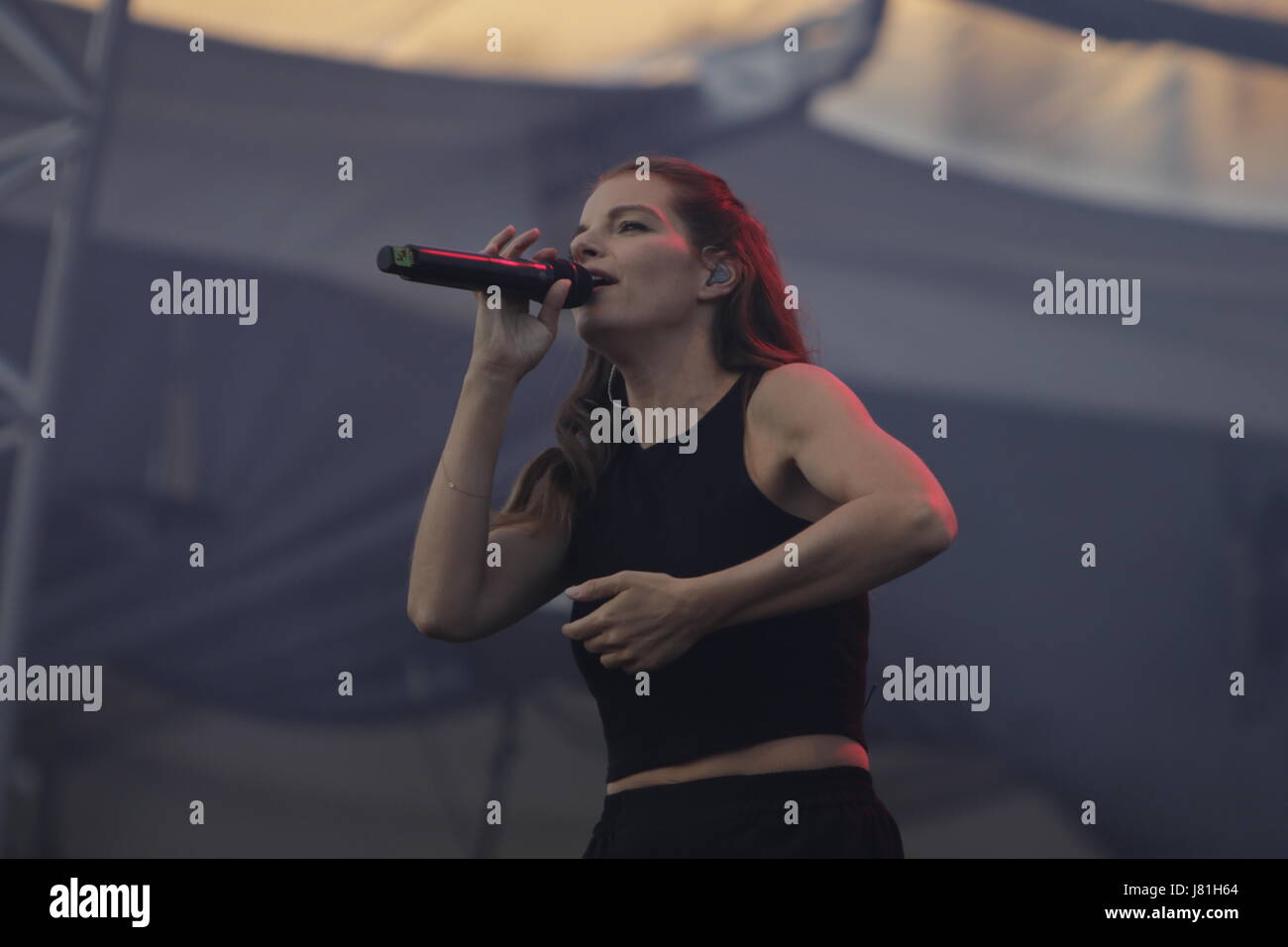 Yvonne Catterfeld performs live at the Brandenburg Gate. German singer ...