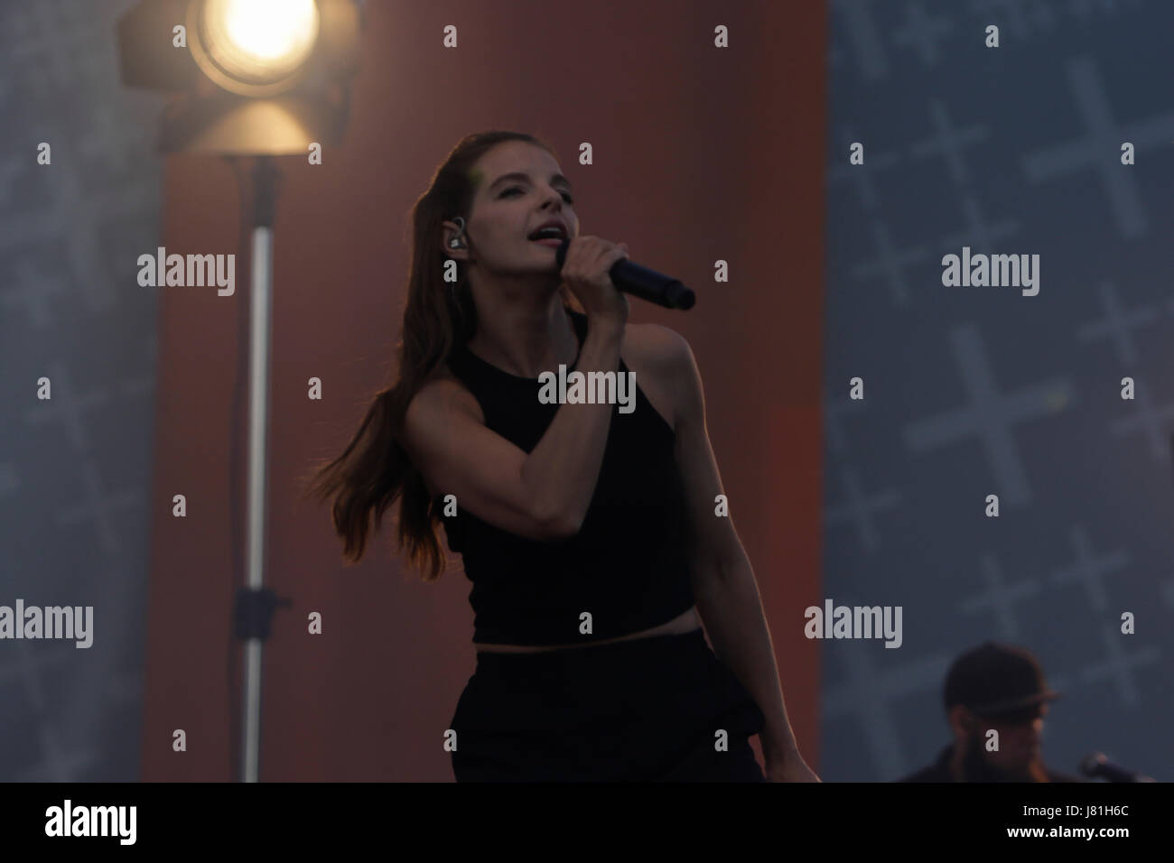 Yvonne Catterfeld performs live at the Brandenburg Gate. German singer ...