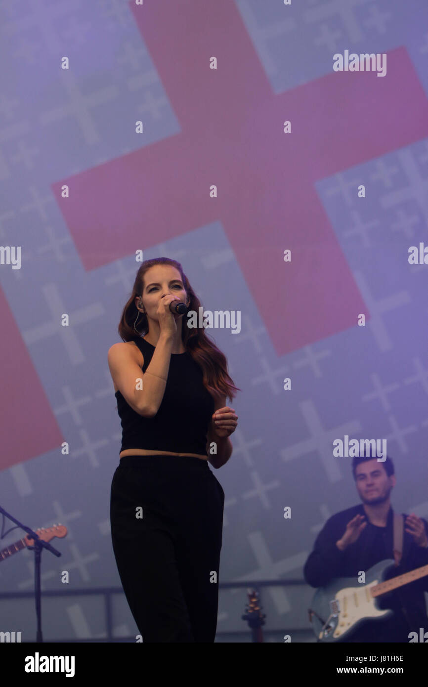 Yvonne Catterfeld performs live at the Brandenburg Gate. German singer ...