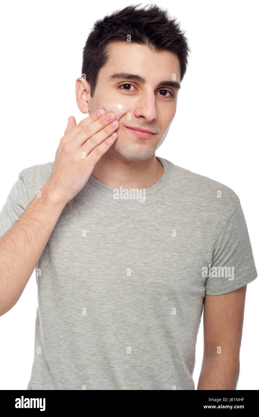 male masculine face cream handsome lotion white skincare care guy laugh ...