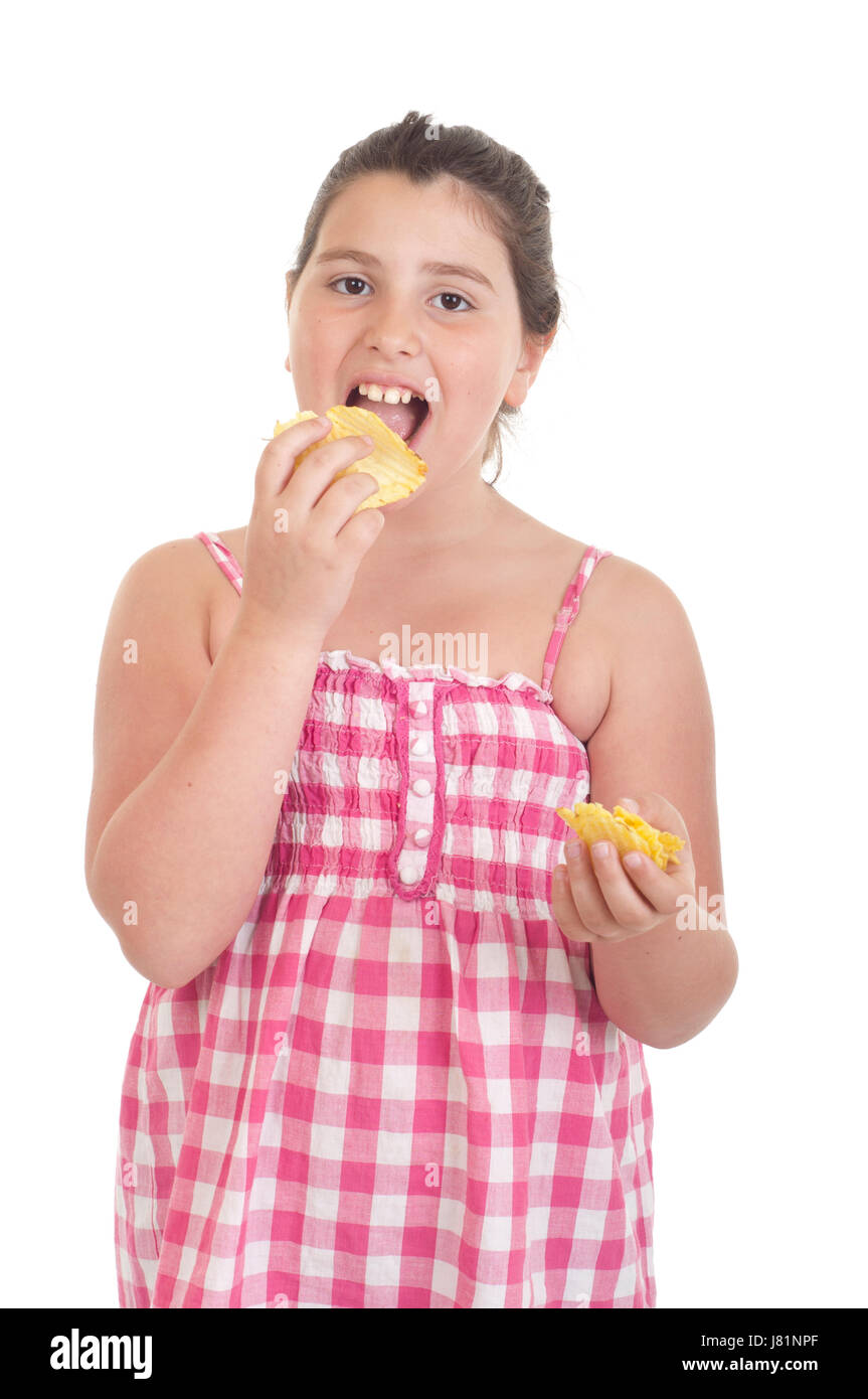 portrait small tiny little short hungry kid chips child eating eat eats ...