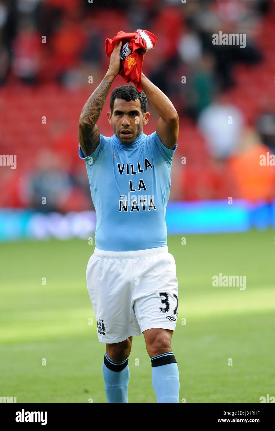 CARLOS TEVEZ CELEBRATES LIVERPOOL V MANCHESTER CITY FC LIVERPOOL V ...
