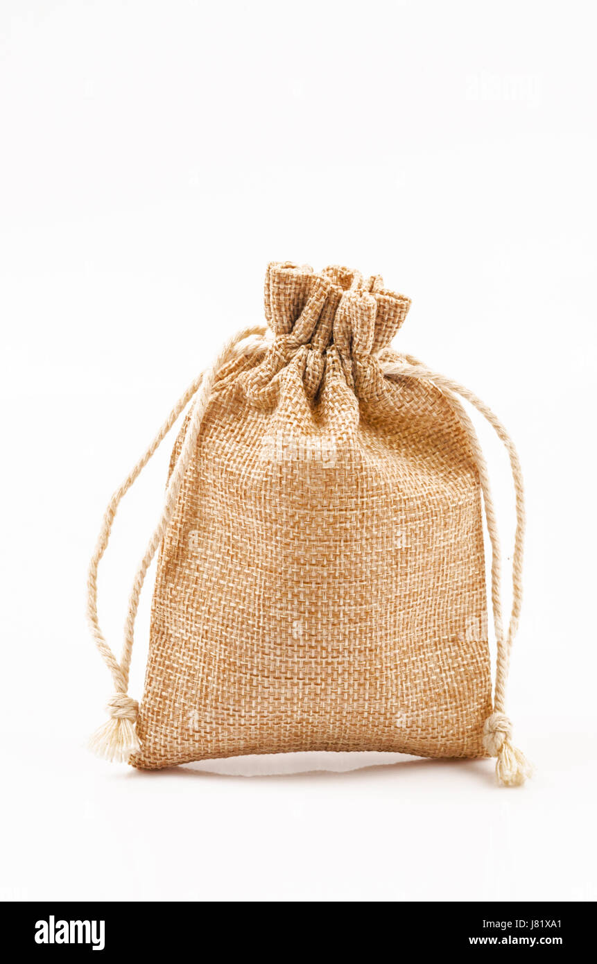 Textile sack with empty space isolated on white background Stock Photo ...
