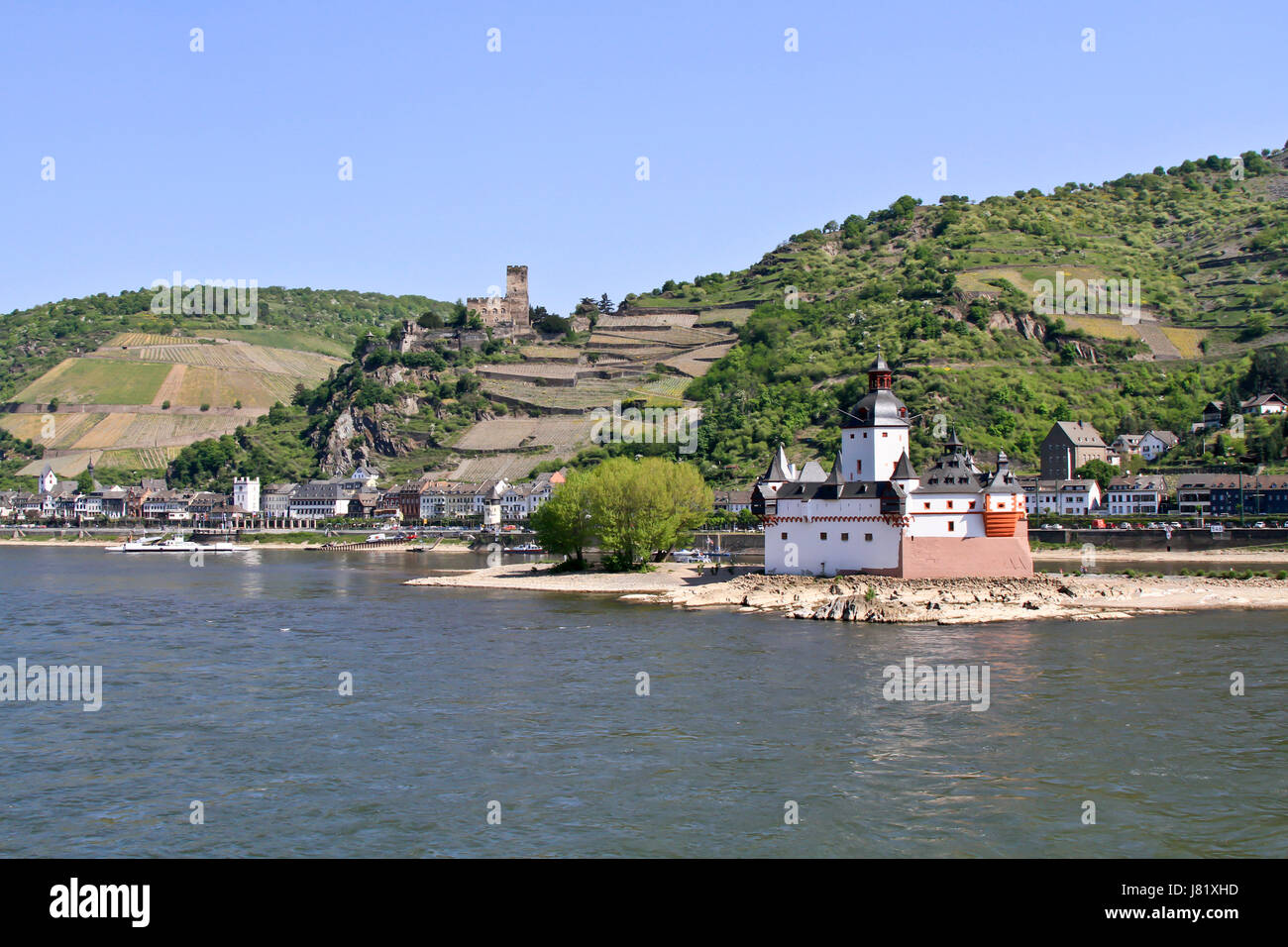 rhine chateau castle tree waters rhine flora europe vineyard germany ...