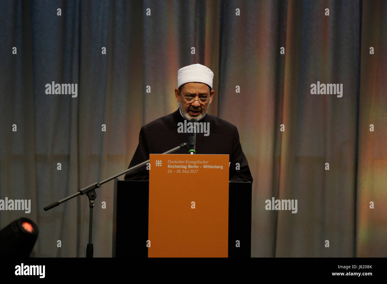 Berlin, Germany. 26th May, 2017. Ahmed el-Tayeb talks at the Kirchentag ...