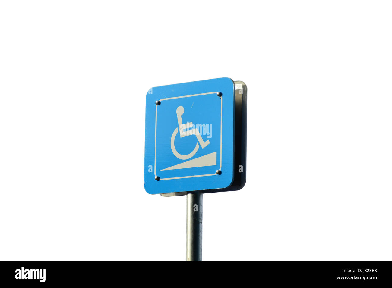Blue sign or steel accessible sign on white background isolate Stock ...