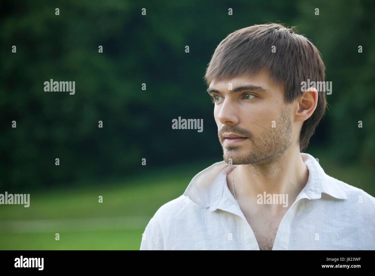 field portrait sad summer summerly sadness handsome thinking man guy ...