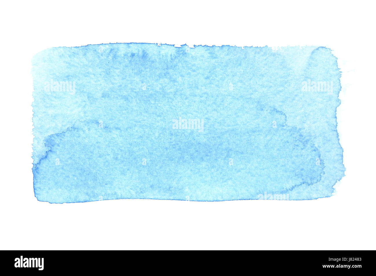 Blue uneven watercolor rectangle isolated over the white background ...