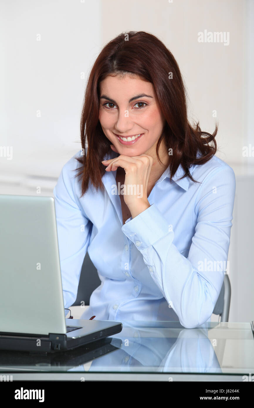 woman office laptop notebook computers computer laugh laughs laughing ...