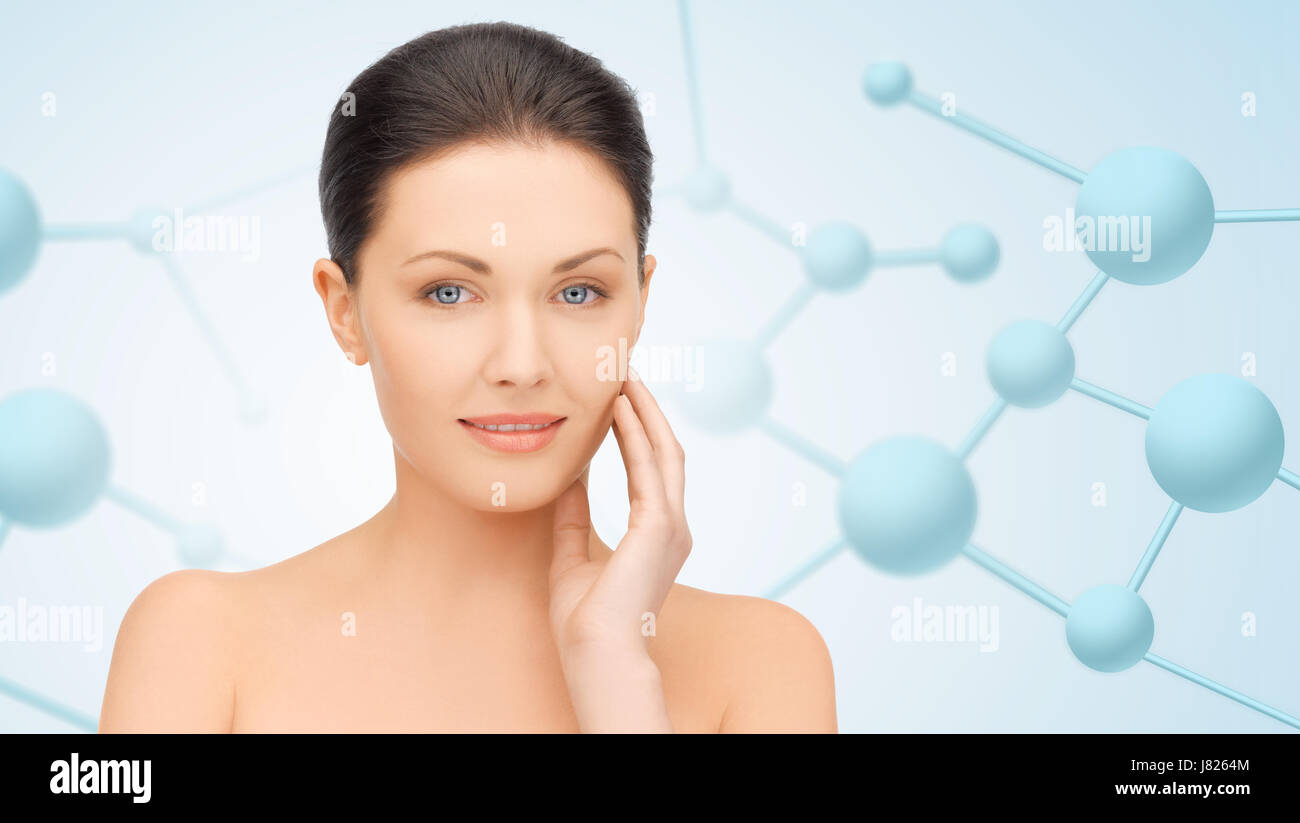 beautiful young woman face with molecules Stock Photo - Alamy