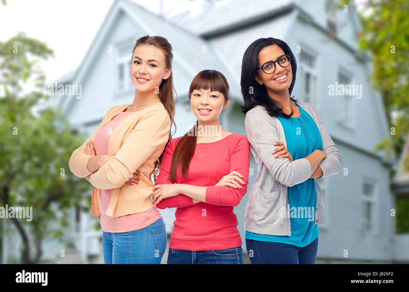 international group of happy smiling women Stock Photo - Alamy