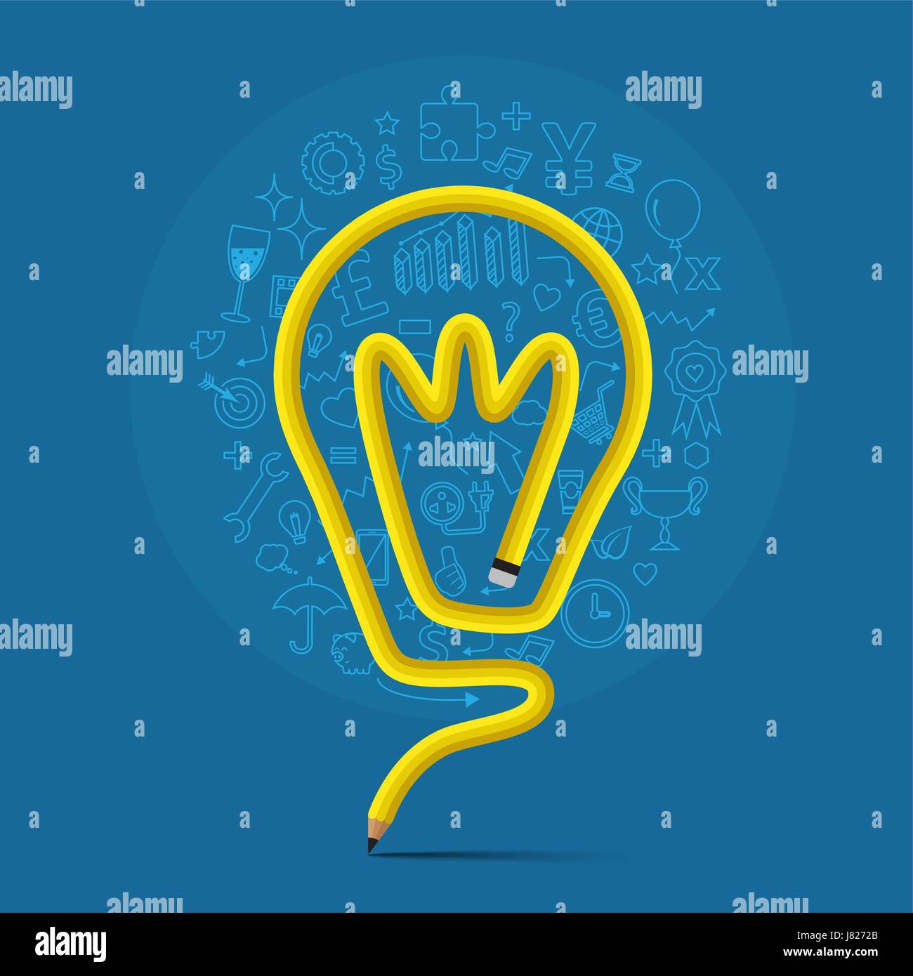 pencil bends shape to light bulb form with icons, vector illustration ...