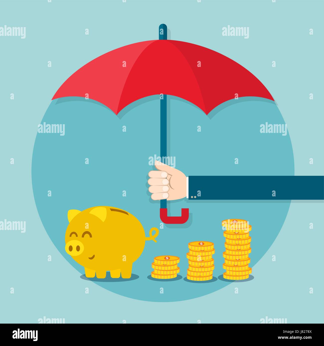 Hand holding umbrella to protect money. Vector illustration for ...