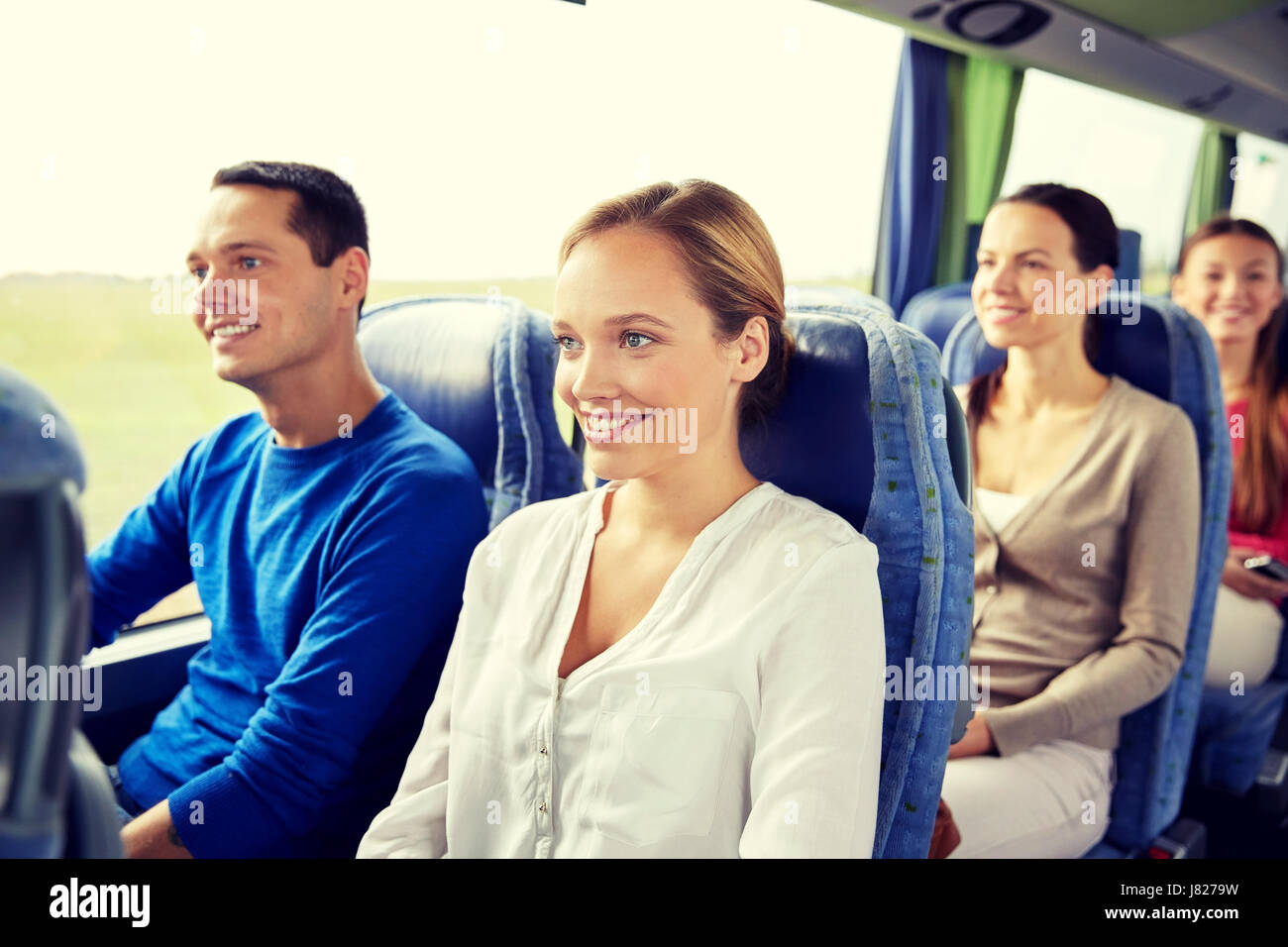 group of happy passengers in travel bus Stock Photo - Alamy