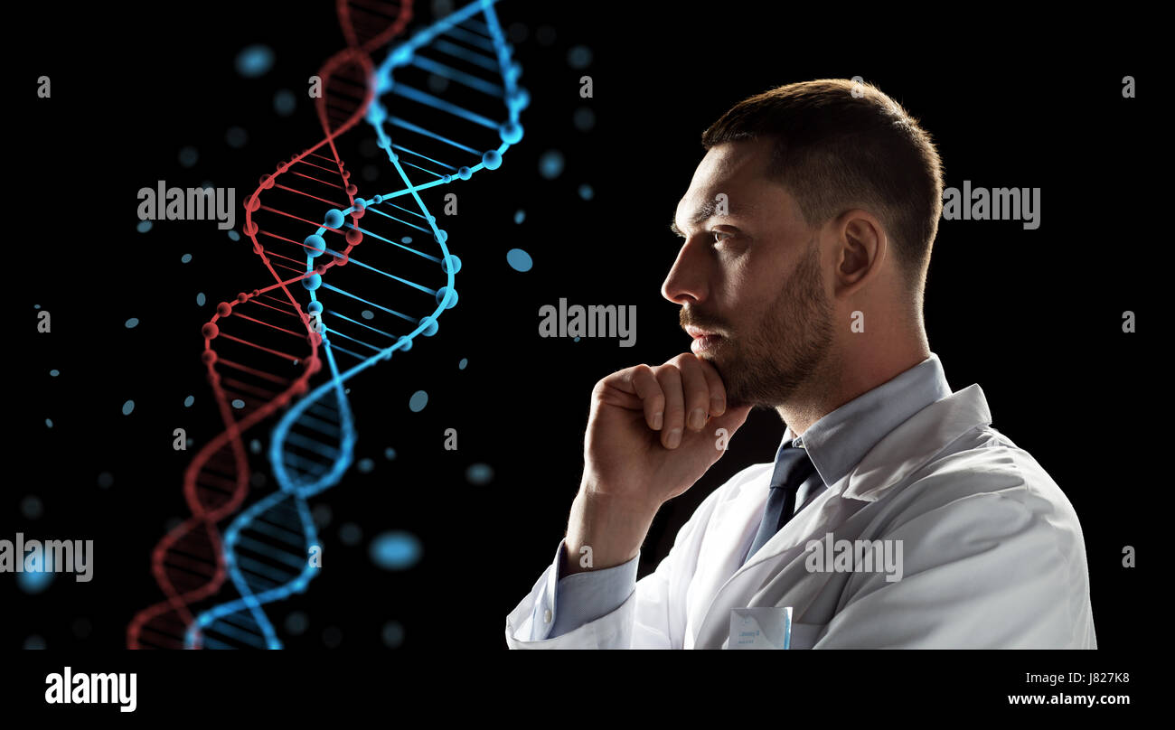 doctor or scientist looking at dna molecule Stock Photo - Alamy
