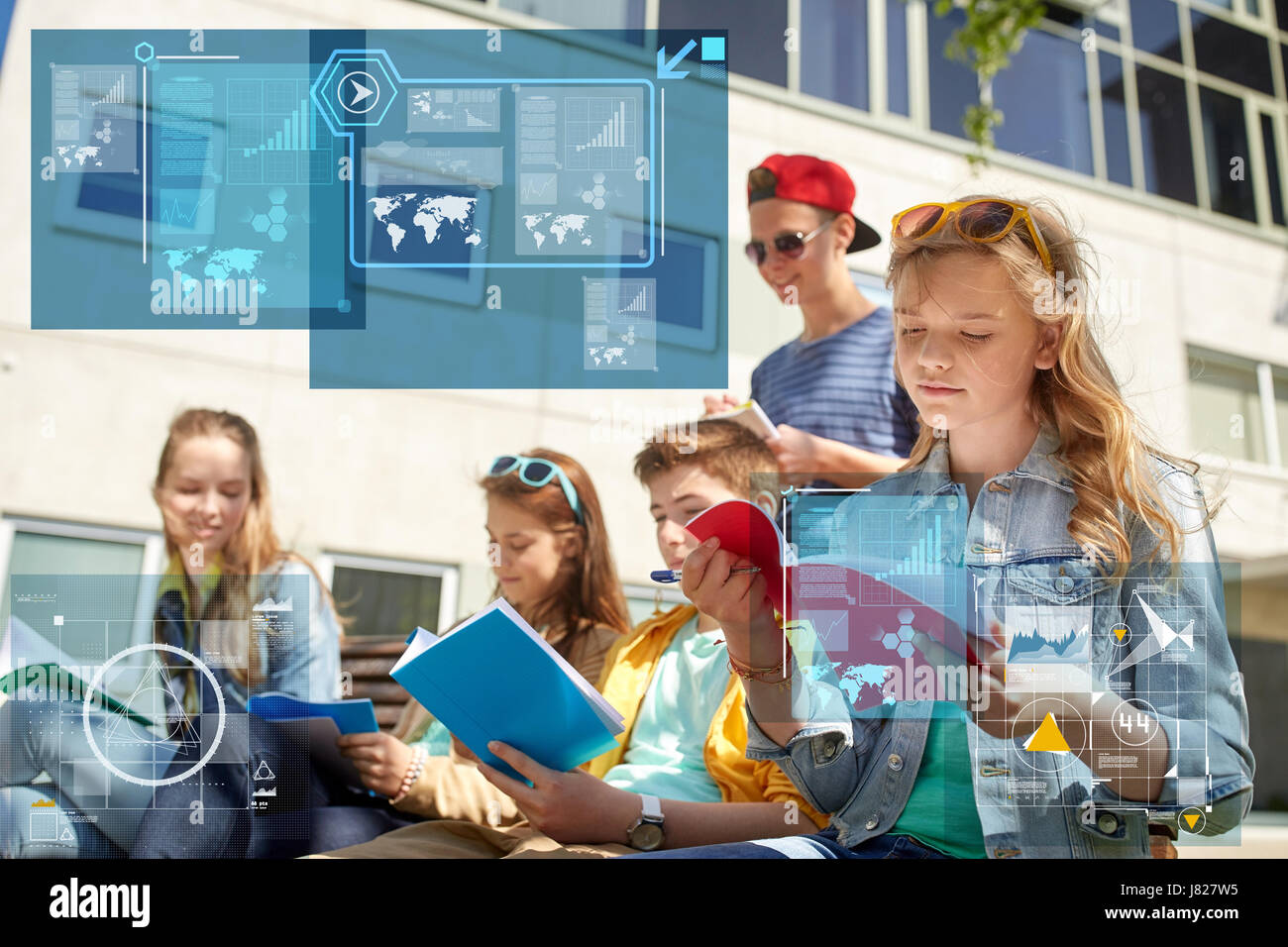 group of students with notebooks at school yard Stock Photo - Alamy