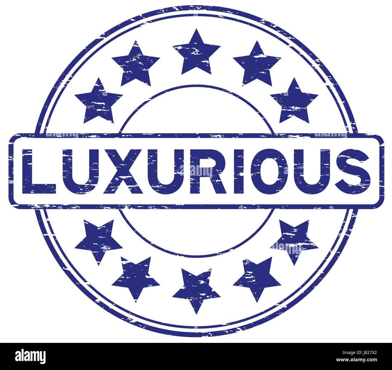Grunge blue luxurious with star icon round rubber seal stamp Stock ...