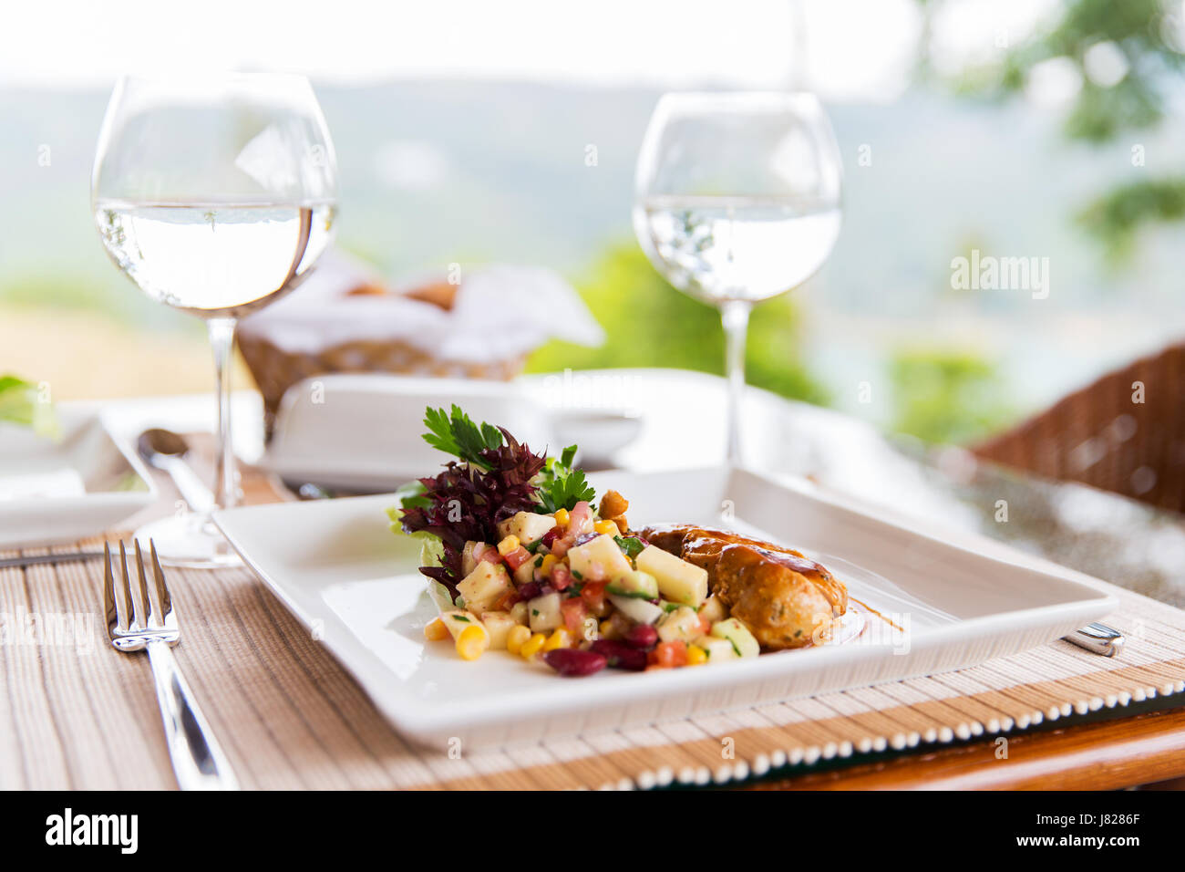 close up of food on plate at restaurant Stock Photo - Alamy