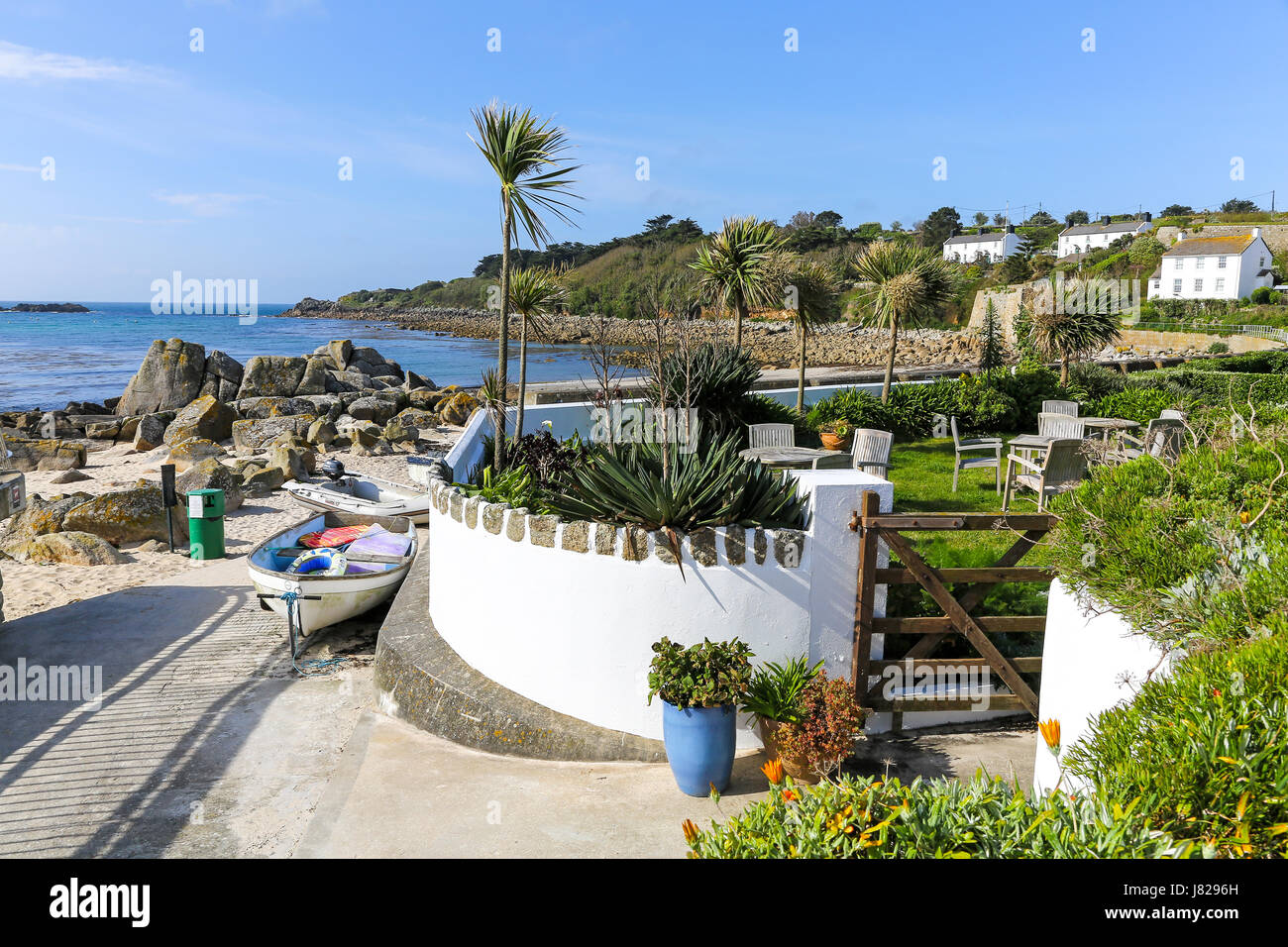 Porthcressa beach and Bay Hugh Town, St. Mary's Island, Isles of Scilly ...