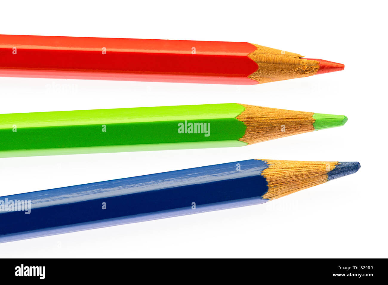 color pencils of different colors makink a color wheel on white ...