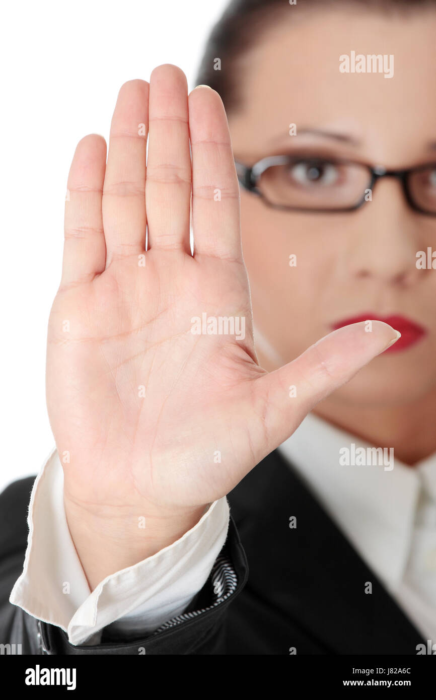 sign signal gesture wait waiting danger woman women order hand single ...