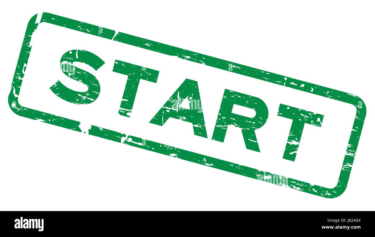 Grunge green start square rubber seal stamp on white background Stock ...