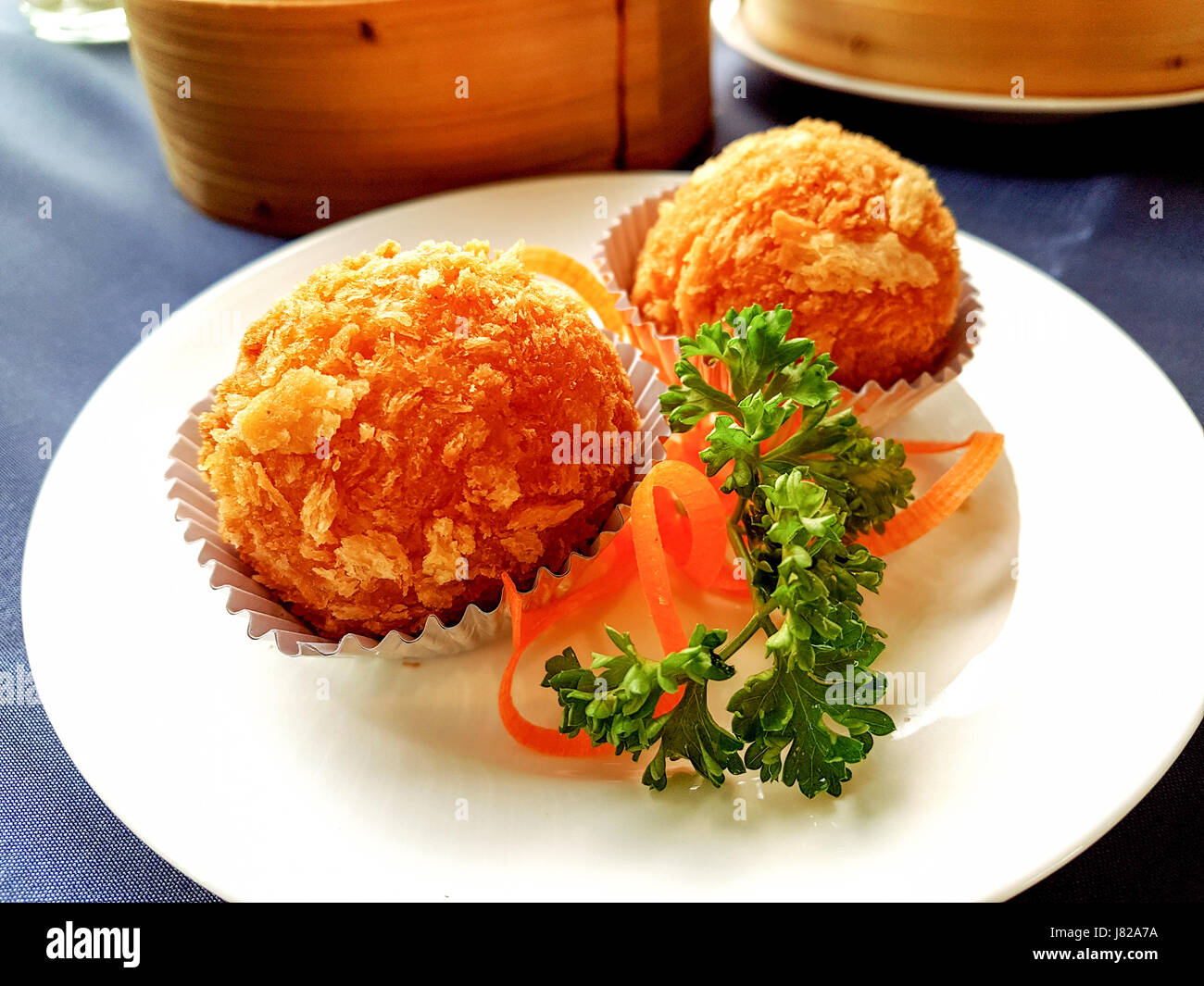 Deep Fried Cream Custard Egg Yolk Bun Stock Photo - Alamy