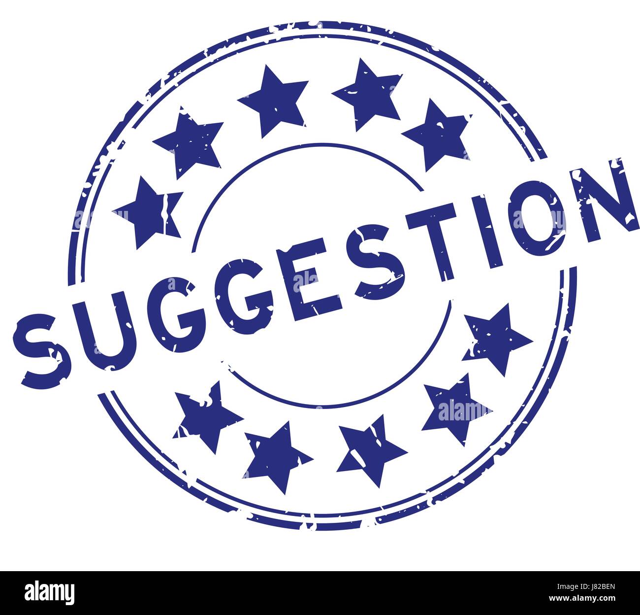 Grunge blue suggestion with star icon round rubber seal stamp Stock ...