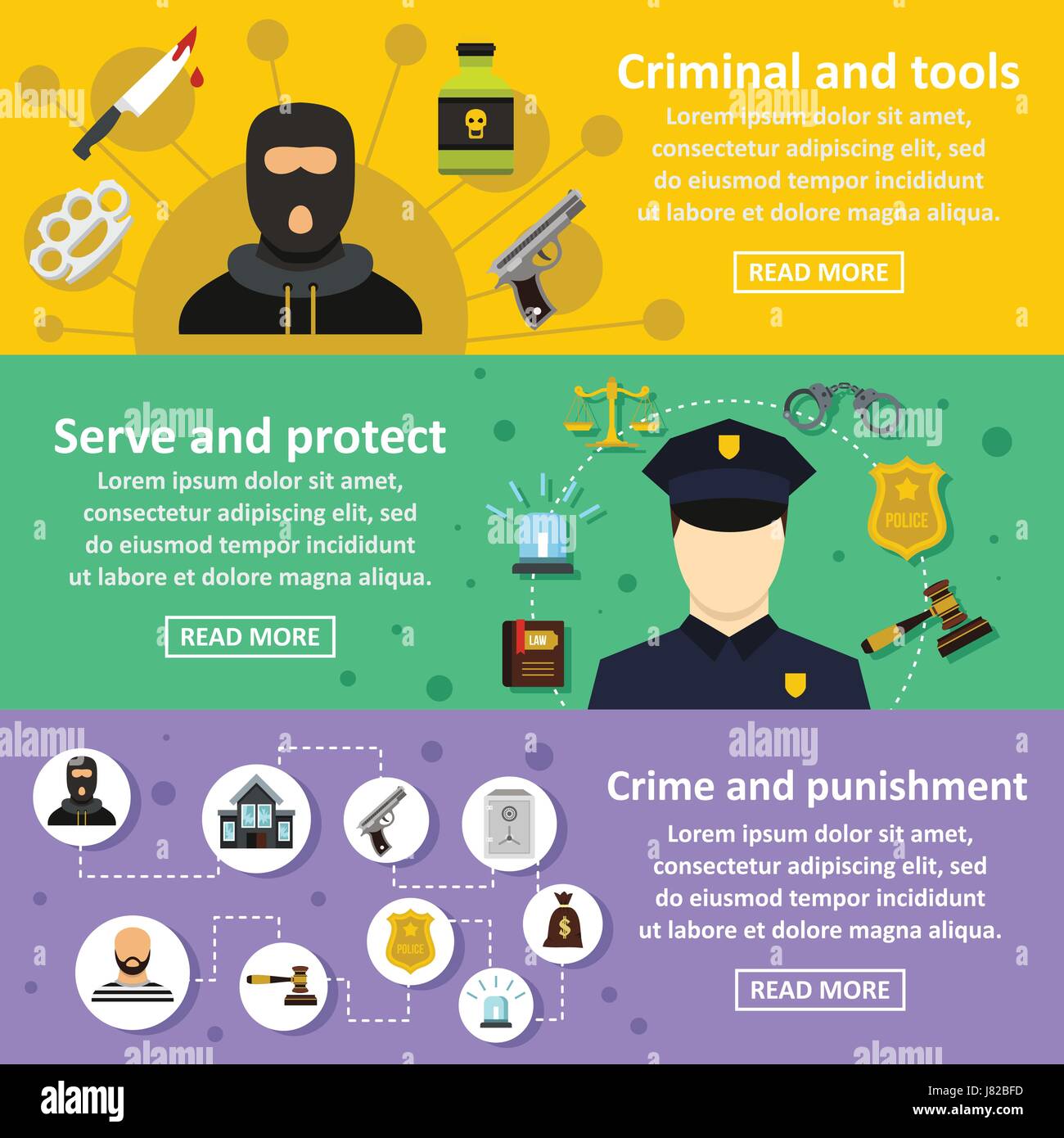 Detective crime banner horizontal set, flat style Stock Vector Image ...