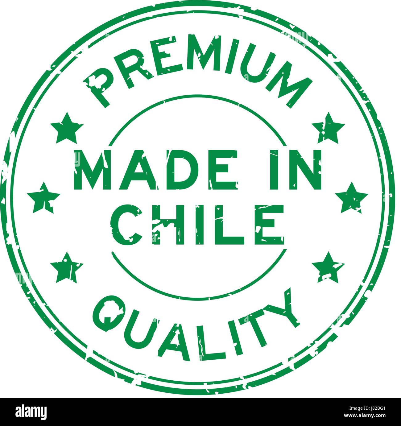 Grunge green premium quality made in chile round rubber stamp on white ...