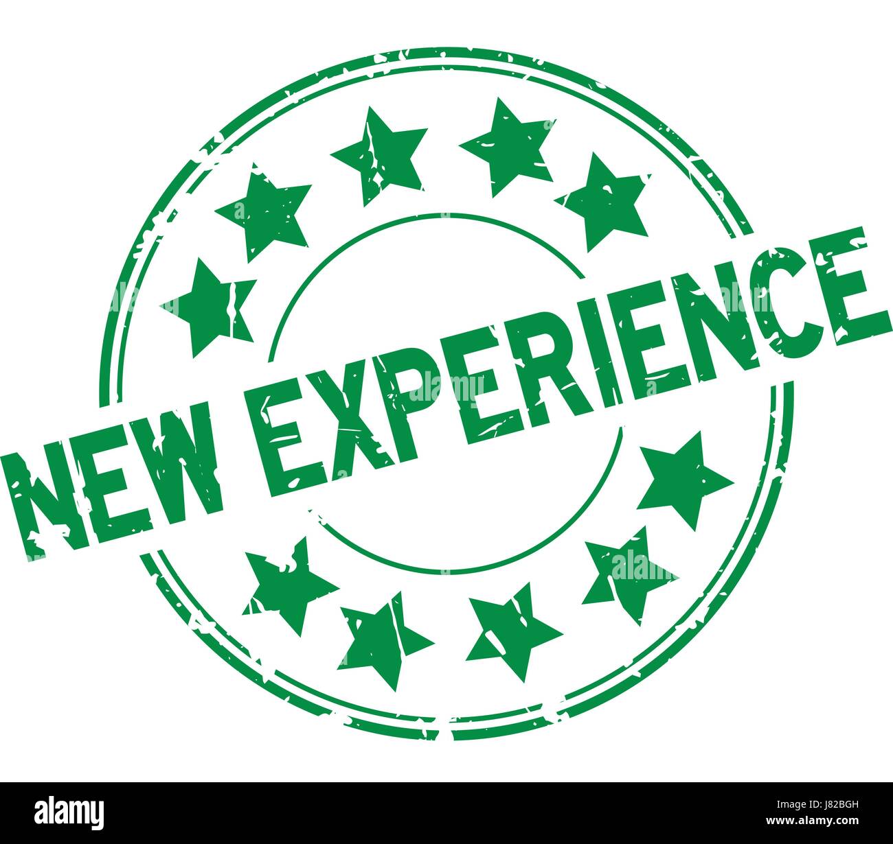 Grunge green new experiencewith star icon round rubber seal stamp on ...