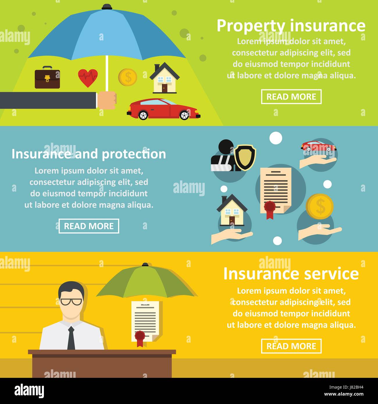Insurance banner horizontal set, flat style Stock Vector Image & Art - Alamy