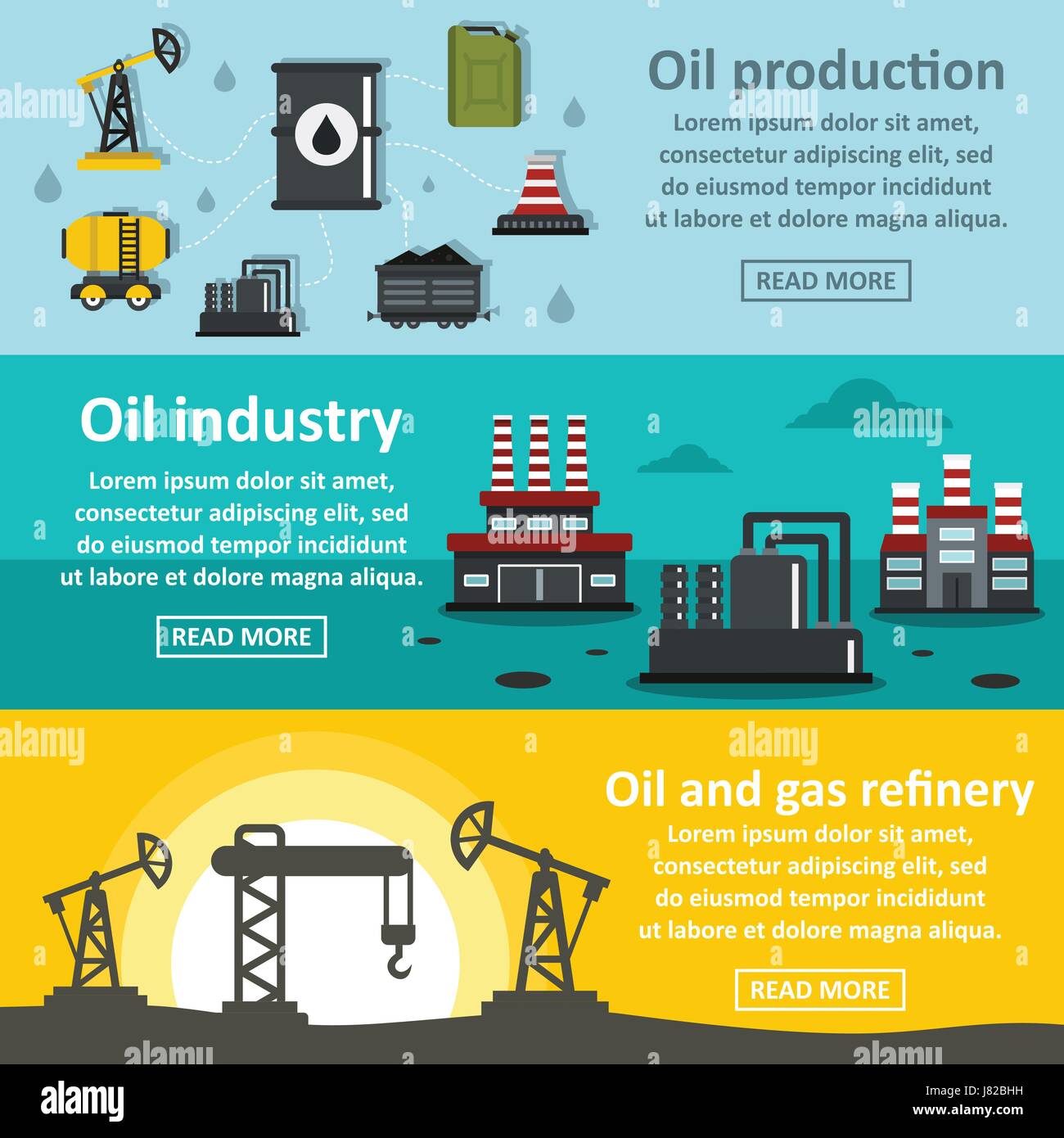 Oil rig industry banner horizontal set, flat style Stock Vector Image ...