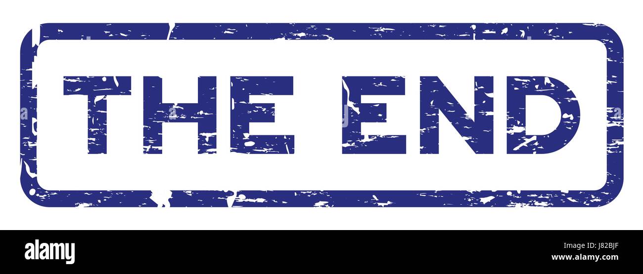 Grunge blue the end square rubber seal stamp on white background Stock ...