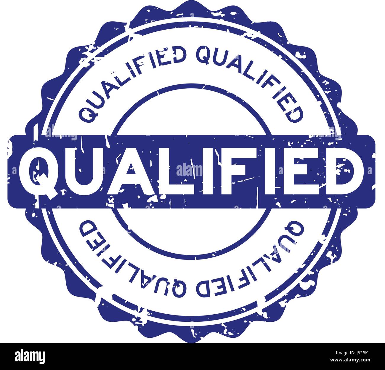 Grunge blue qualified round rubber seal stamp on white background Stock ...