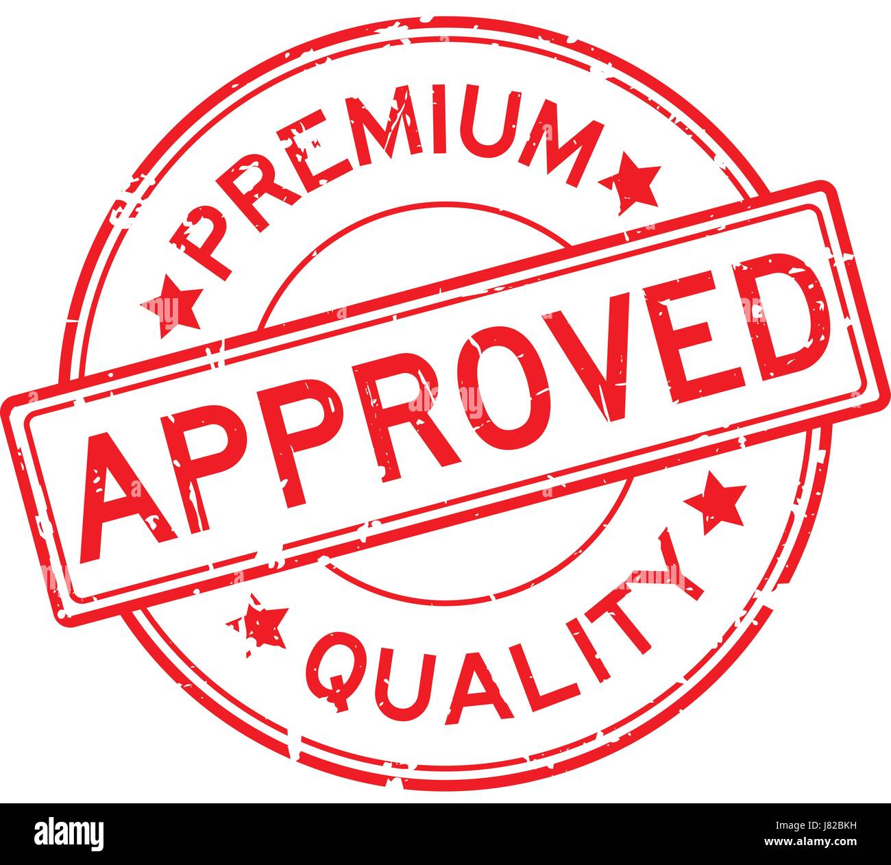 Grunge red premium quality approved round rubber seal stamp on white ...