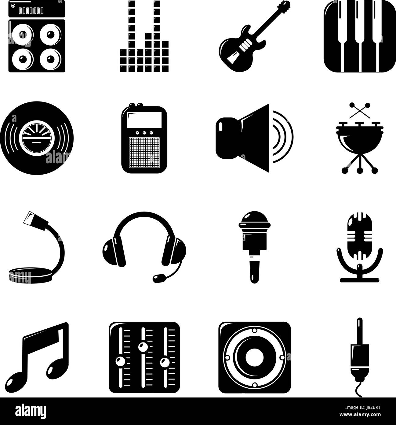 Recording studio symbols icons set, simple style Stock Vector Image ...
